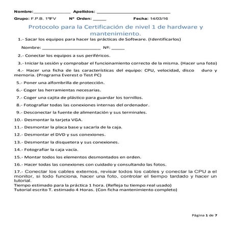 Protocolo certificación hardware y mantenimiento | DOCX | Computing | Technology & Computing