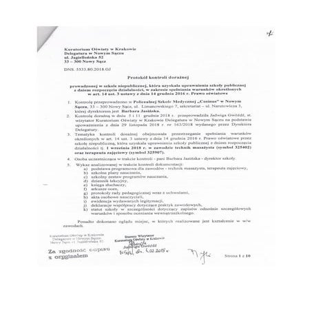 Protokol kontroli doraznej w szkole, w ktorej uczyl krytyk rektora pwsz | PDF