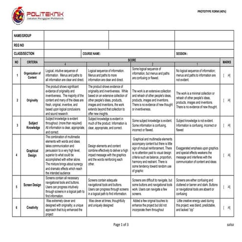 Rubric for E-Commerce Project Prototype | PDF