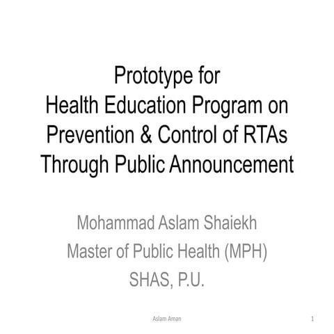 Prototype for health education program on prevention & control of rt as ...