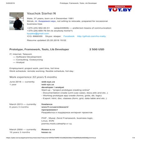 Siarhei M. Vauchok (http://github.com/hs-matty) CV / 25-05-2019 | PDF | Programming Languages ...