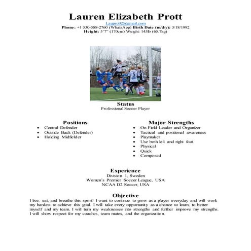 Lauren Prott Soccer CV | DOCX
