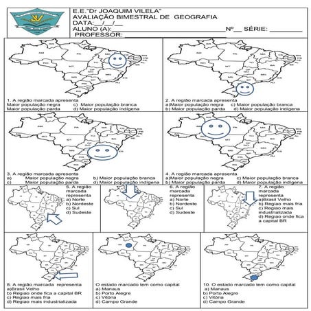 Prova de geografia mapa brasil | PDF