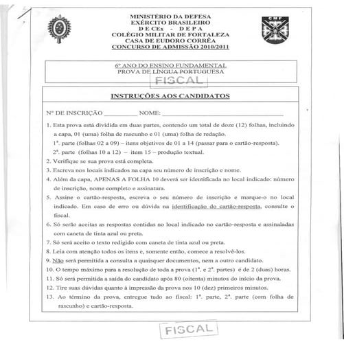 Prova 2010 2011 cmf 6 ano | PDF