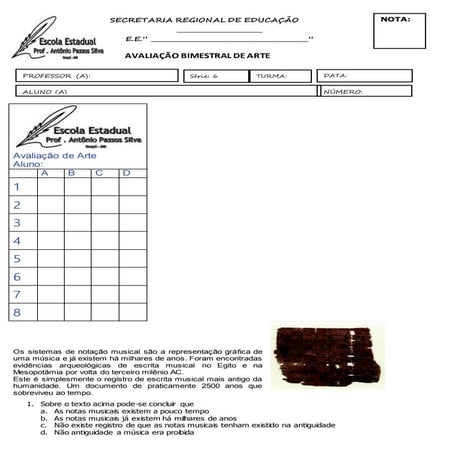 Palavras cruzadas sobre música 7 ano | PDF