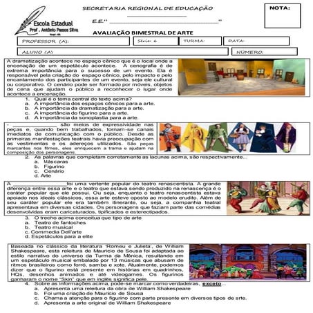 Prova de arte 6ano 3b pronta 1 | DOC