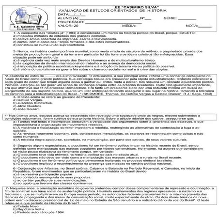 Prova est orient hist 2º ano esse | PDF