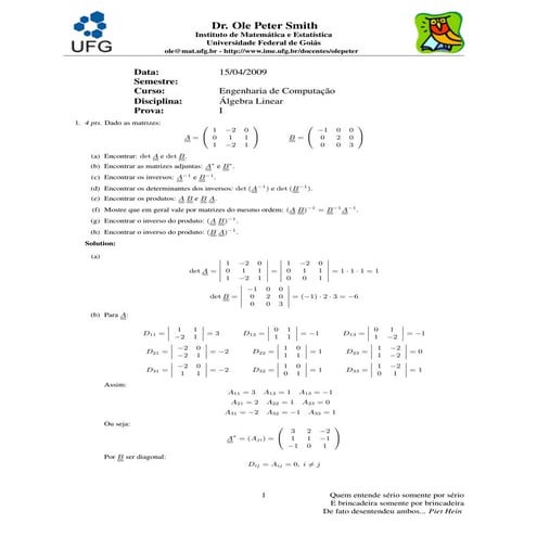 Provas Algebra Linear, Gabaritos | PDF
