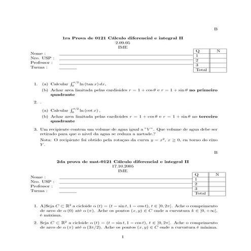 Provas passadas calculo2 | PDF