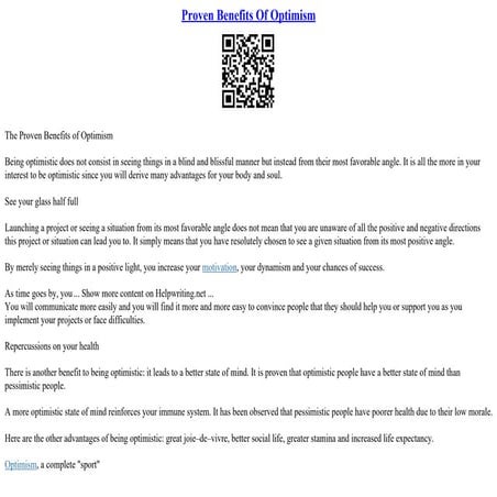 Proven Benefits Of Optimism | PPT