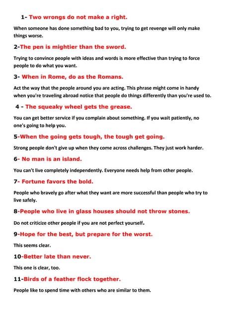 The 50 most important english proverbs | DOCX | Financial Planning ...