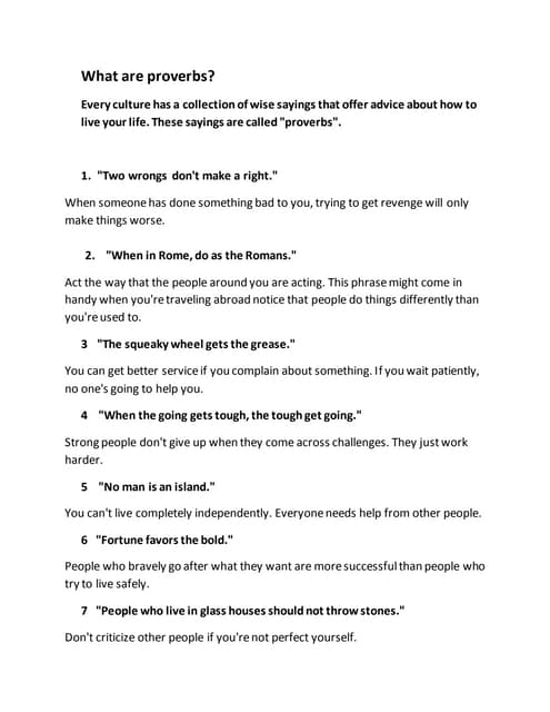 The 50 most important english proverbs | DOCX | Financial Planning ...