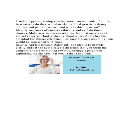 Provide Apples existing mission statement and code of ethics. I.docx