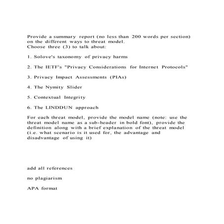 Provide a summary report (no less than 200 words per section) on | DOCX