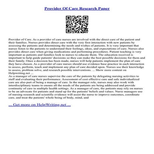 Provider Of Care Research Paper | PDF