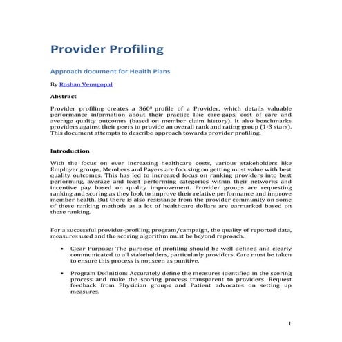 Provider profiling – primer | DOCX | Medical Health