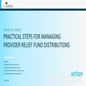 Practical Steps for Managing Provider Relief Fund Distributions | PPT