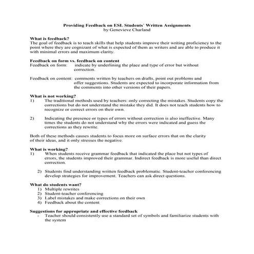 Providing Feedback On Esl Students | PDF