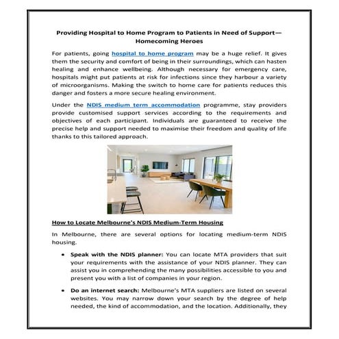 Providing Hospital to Home Program to Patients in Need of Support ...