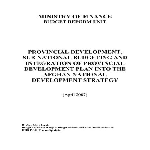 Provincial development, sub-national budgeting and integration of ...