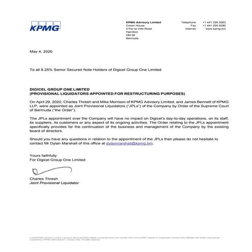 Provisional liquidators letter to dgl1 noteholders | PDF