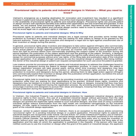 Provisional rights to patents and industrial designs in Vietnam – What ...