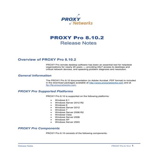 PROXY Pro 8.10.2 Remote Desktop Software - Release Notes | PDF