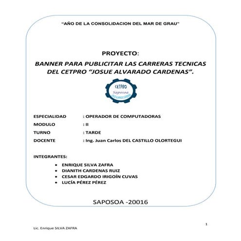 Proyecto banner parado CETPRO "JOSUÉ ALVARADO CÁRDENAS" | PDF