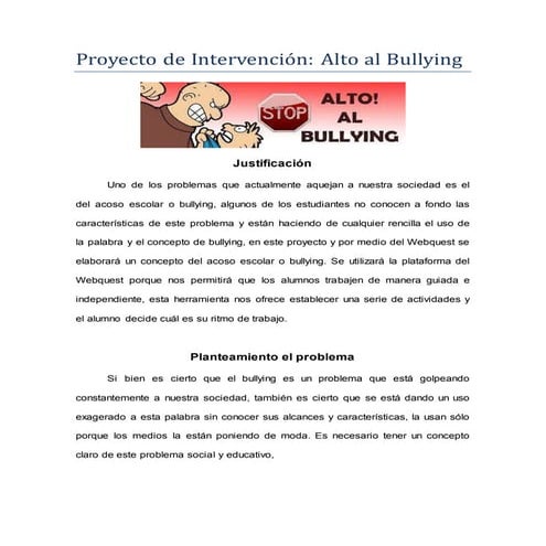 Proyecto de Interveción contra el Acoso Escolar o Bullying | DOCX