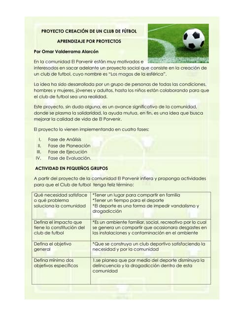proyecto de creación de club de fútbol
