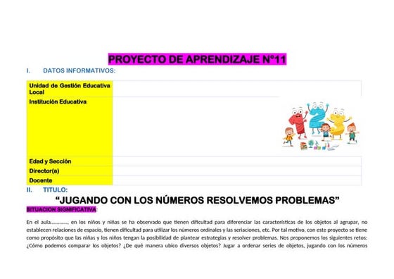 PROYECTO DE APRENDIZAJE Nº 01 "Conociendo mis nuevos amigos" | PDF
