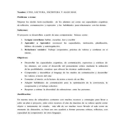 Cine, lectura, escritura y algo mas. | DOCX | Family/Children | Genres