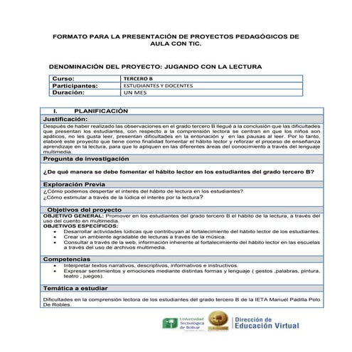 Formato para proyecto de aula. tic idaly quitian | PDF
