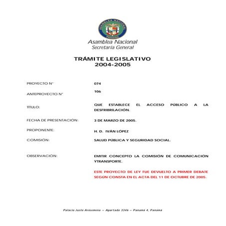 Proyecto de ley 74 uso del dea | PDF