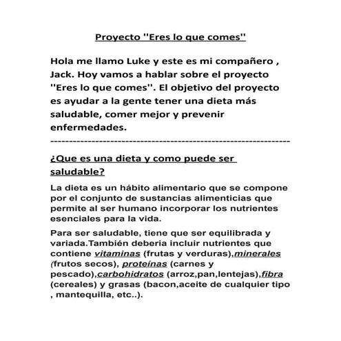Proyecto eres lo que comes luke y jack | RTF | Food & Drink
