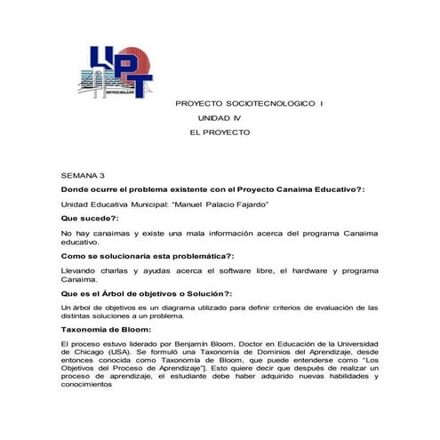 Proyecto sociotecnologico i unidad iv | DOCX