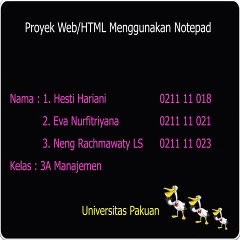 Proyek 3 proyek web html menggunakan notepad | PPTX
