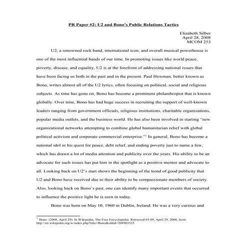 Publice Relations Paper on BONO | PDF