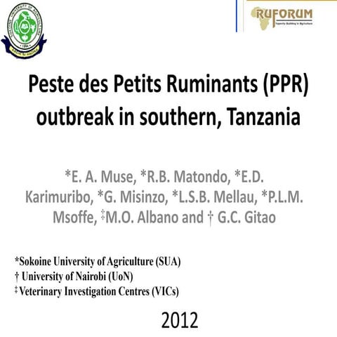 Peste des Petits Ruminants (PPR) outbreak in southern, Tanzania | PPTX ...