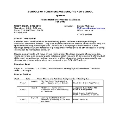 Syllabus: Public Relations Practice & Critique -- Undergraduate course ...