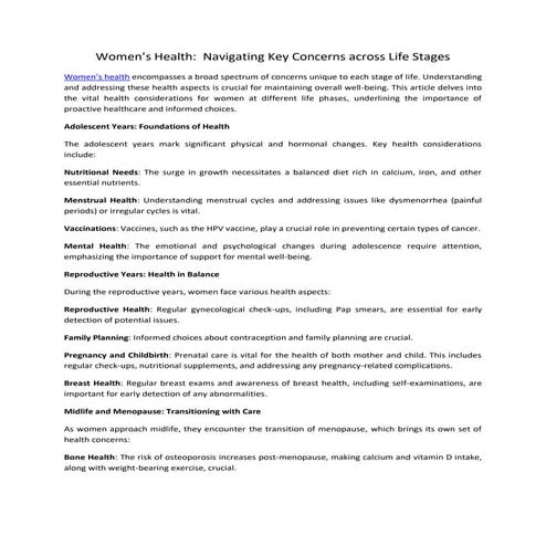 Women's Health Key Issues, Solutions & Wellness Tips Comprehensive Guide | PPTX