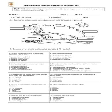 Hoja De Trabajo Con Cuestionario Sobre El Ciclo Del Agua