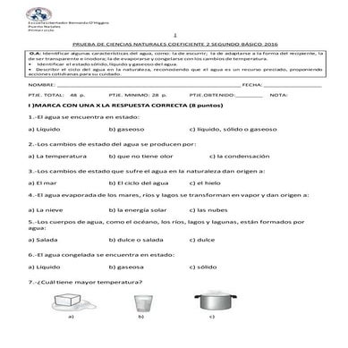 Hoja De Trabajo Con Cuestionario Sobre El Ciclo Del Agua