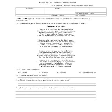 Prueba de lenguaje y comunicación poesía | DOCX
