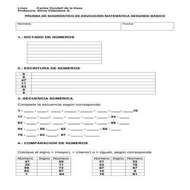 Prueba de diagnostico de educacion matematica segundo basico | DOC