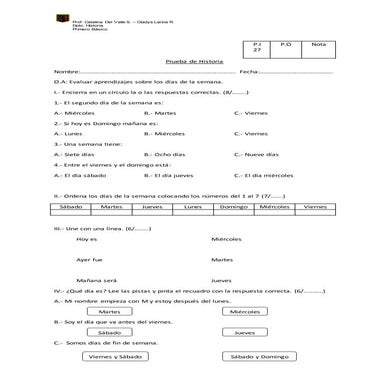Prueba los días de la semana | DOCX