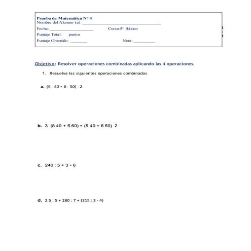 PRUEBA DE MATEMÁTICA | PDF