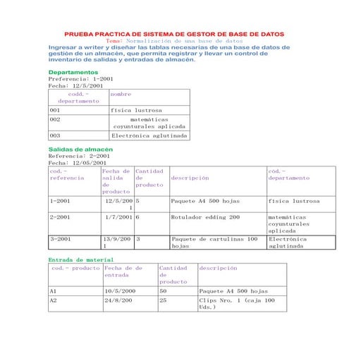 Prueba practica de sistema de gestor de base de datos | DOCX | Databases | Computer Software and ...