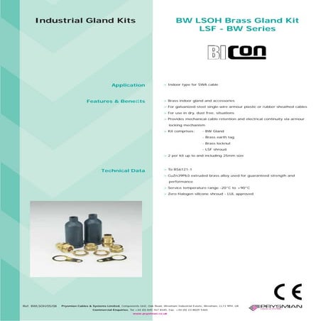 Prysmian BW50 LSF BICON Brass Cable Glands | PDF