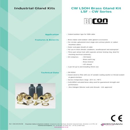 Prysmian E1W Brass Cable Glands - BICC, BICON | PDF